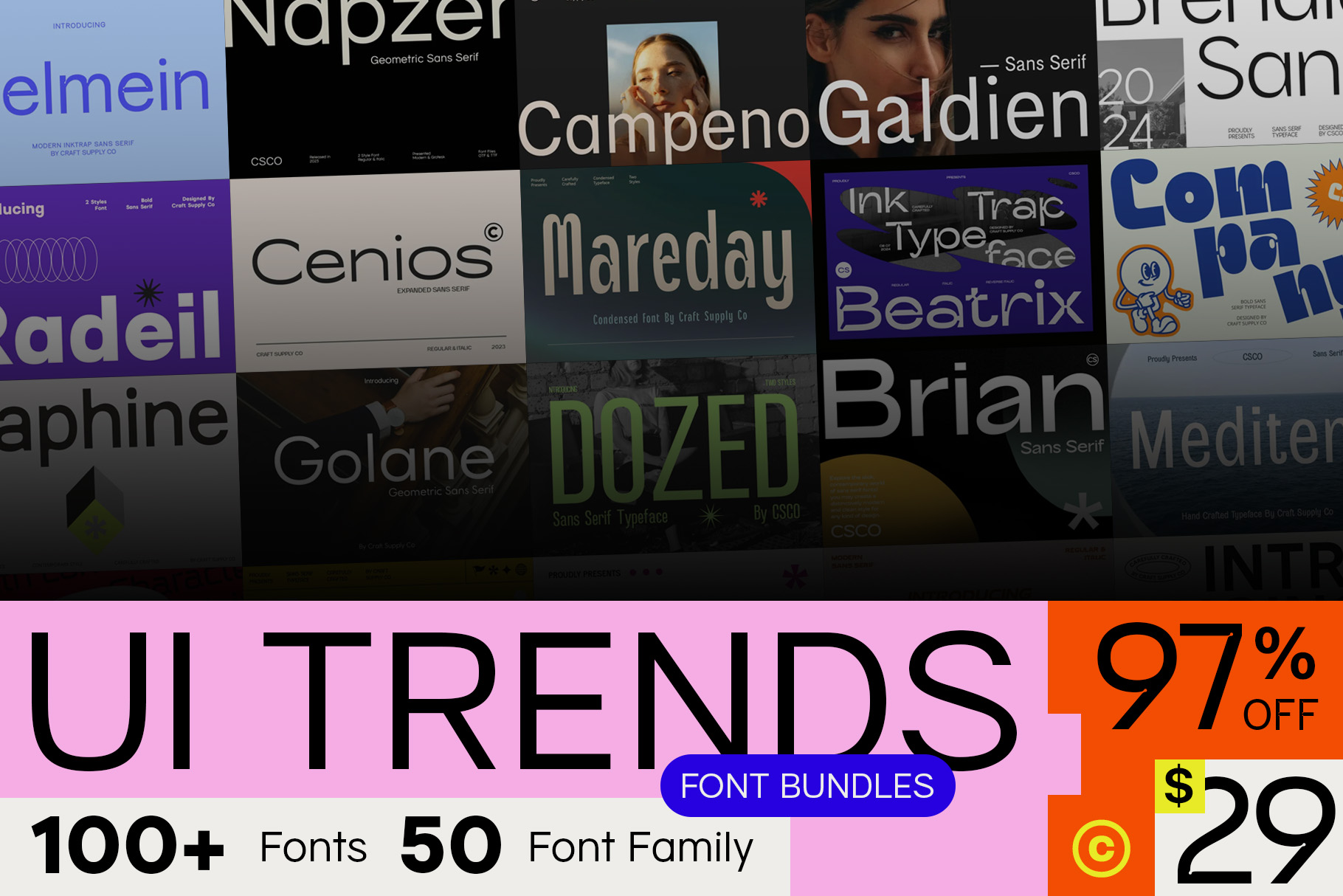 UI Trends Font Bundle 97% OFF – 100+ Premium Fonts for $29!