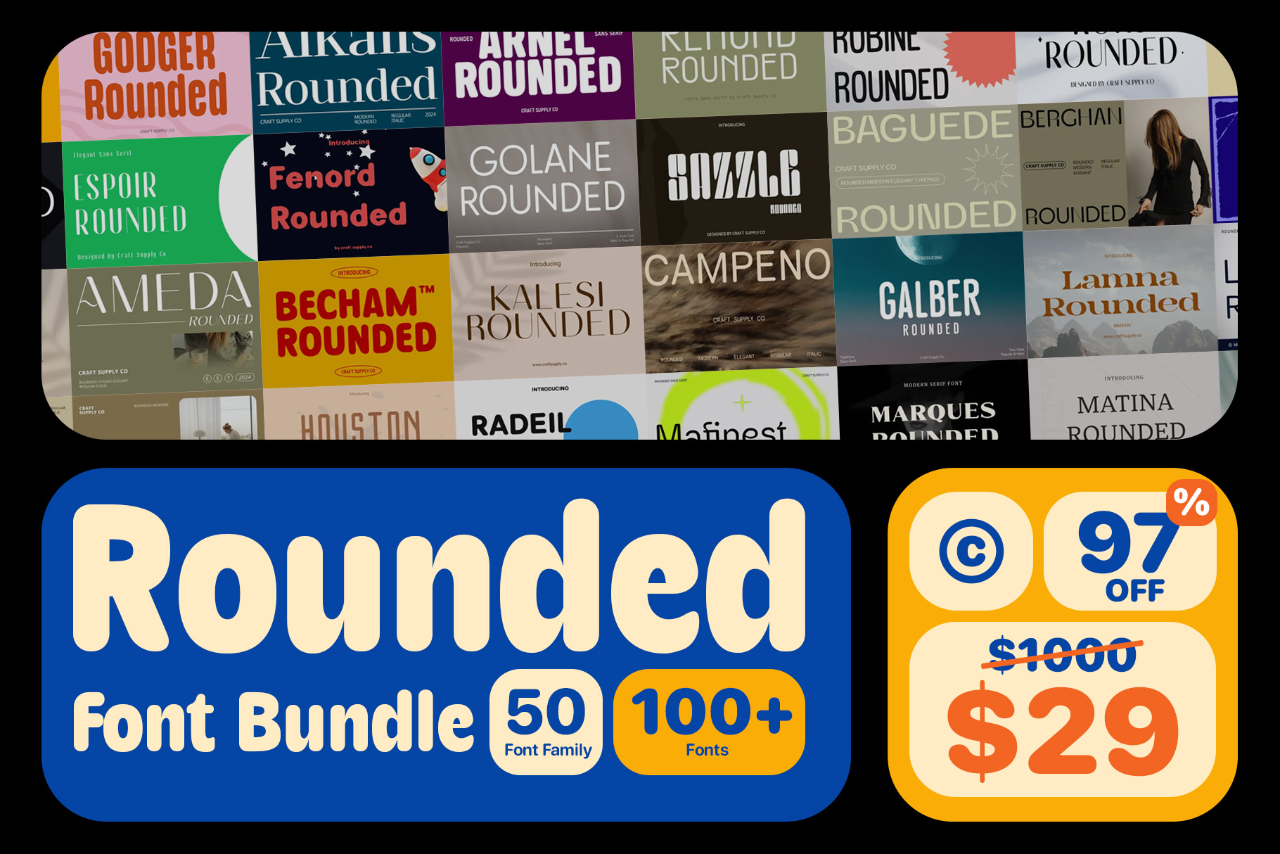 Rounded Font Bundle 97% OFF – 100+ Premium Fonts for $29!