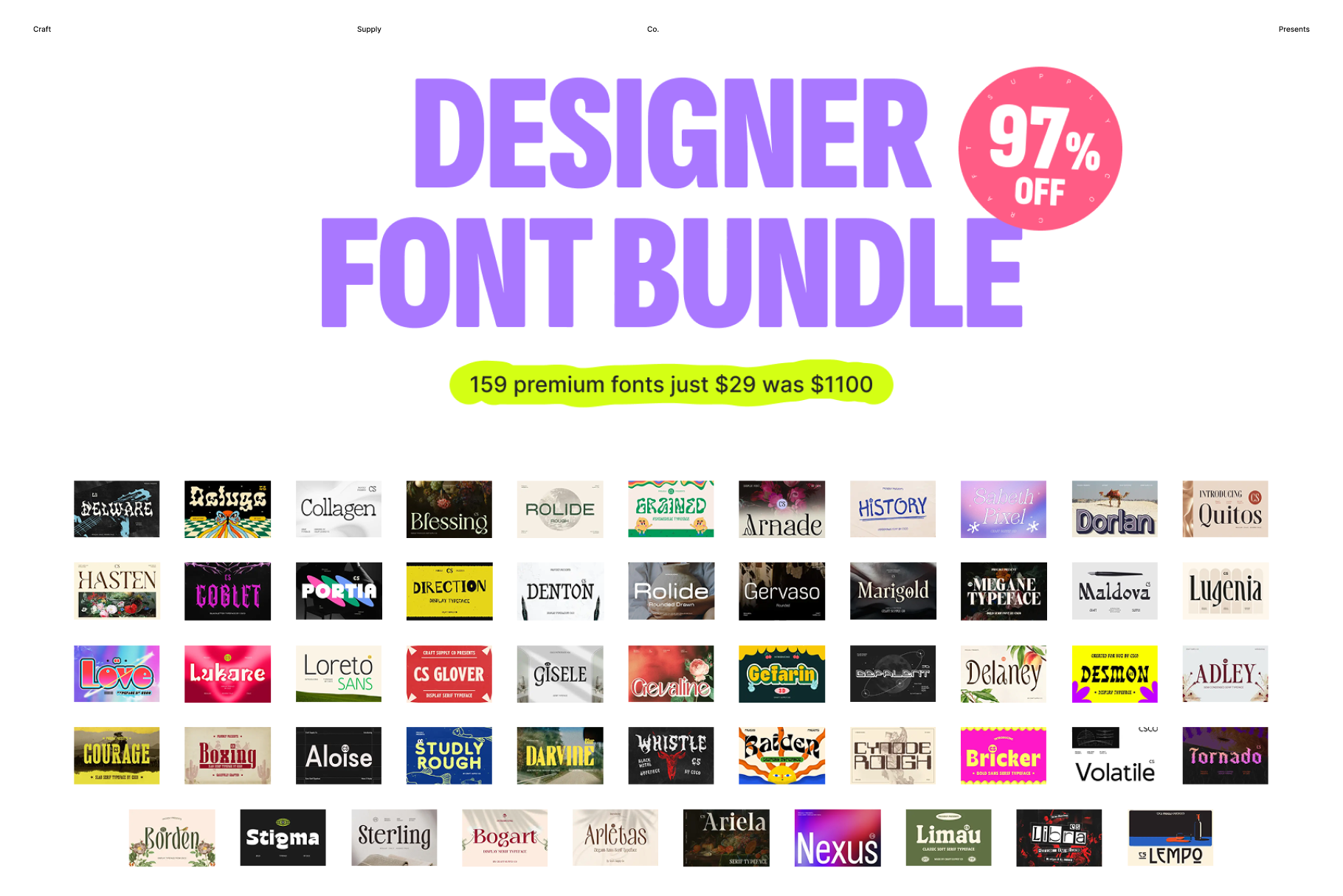 Designer Font Bundle – 159 Fonts for $29 (97% OFF)